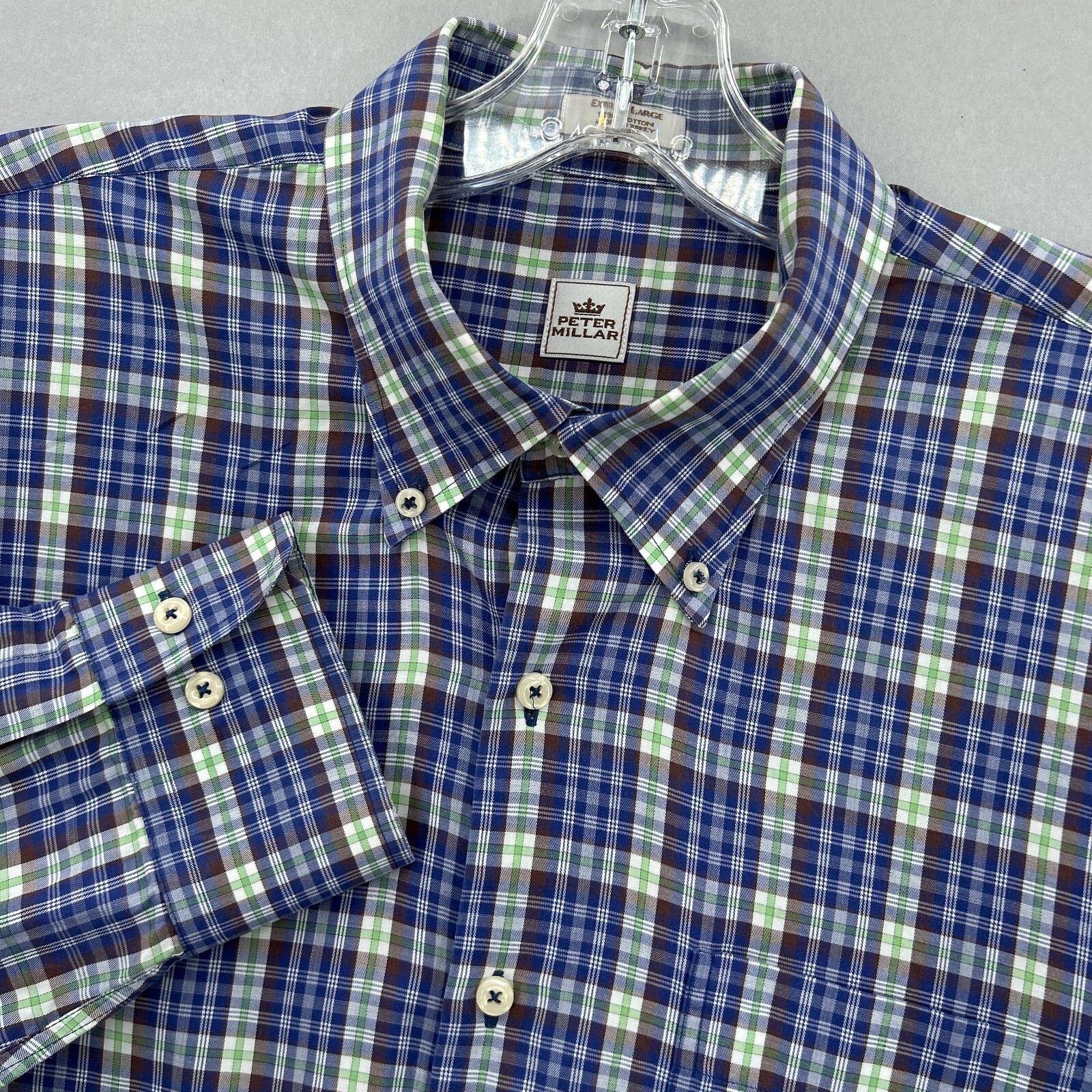 Peter Millar Shirt Mens Extra Large Button Up Blue Lime Green Check ...